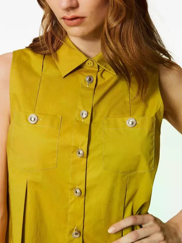 TWINSET Sleeveless Poplin Shirt With Patch Pockets And Pleats - Yellow