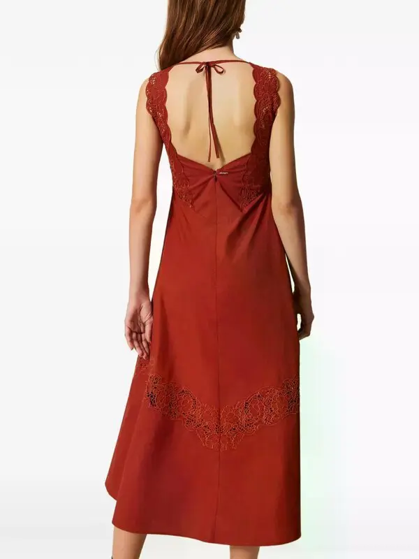 TWINSET Broderie Anglaise Maxi Dress With Tie Detail And Open Back - Red