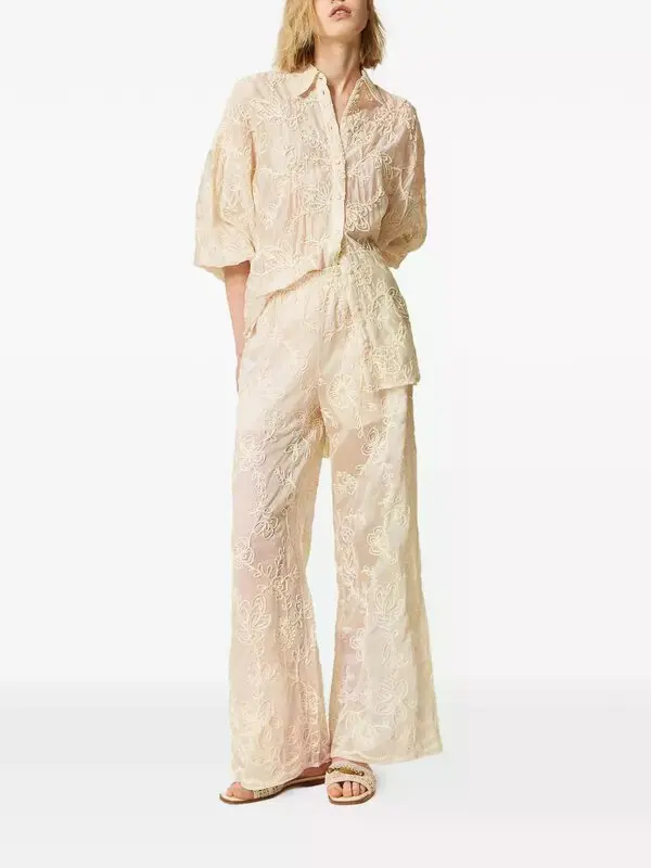 TWINSET Floral Embroidery Palazzo Pants - Neutrals