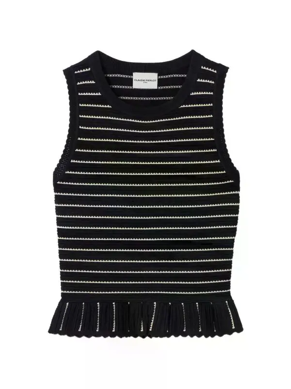 Claudie Pierlot Striped Knit Top With Ruffled Hem - Blue
