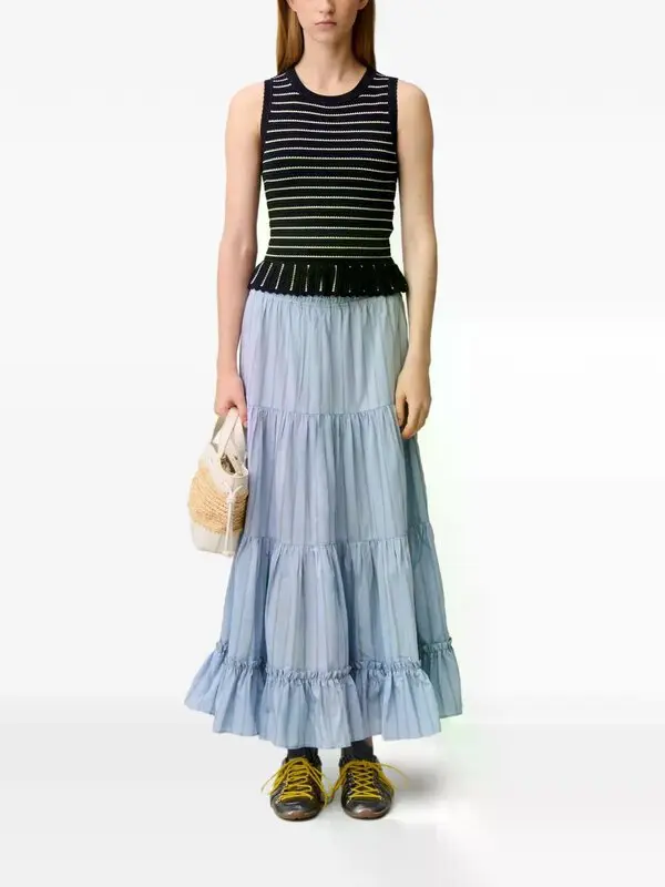 Claudie Pierlot Striped Knit Top With Ruffled Hem - Blue