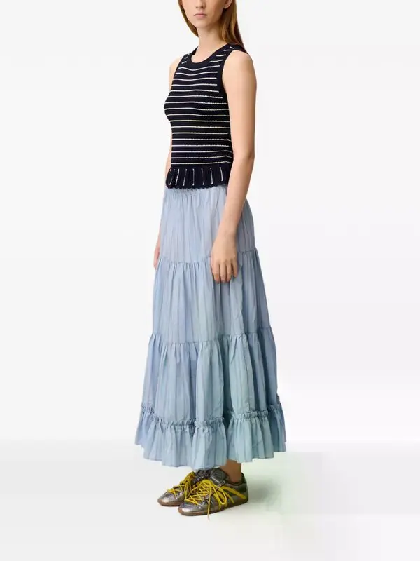 Claudie Pierlot Striped Knit Top With Ruffled Hem - Blue