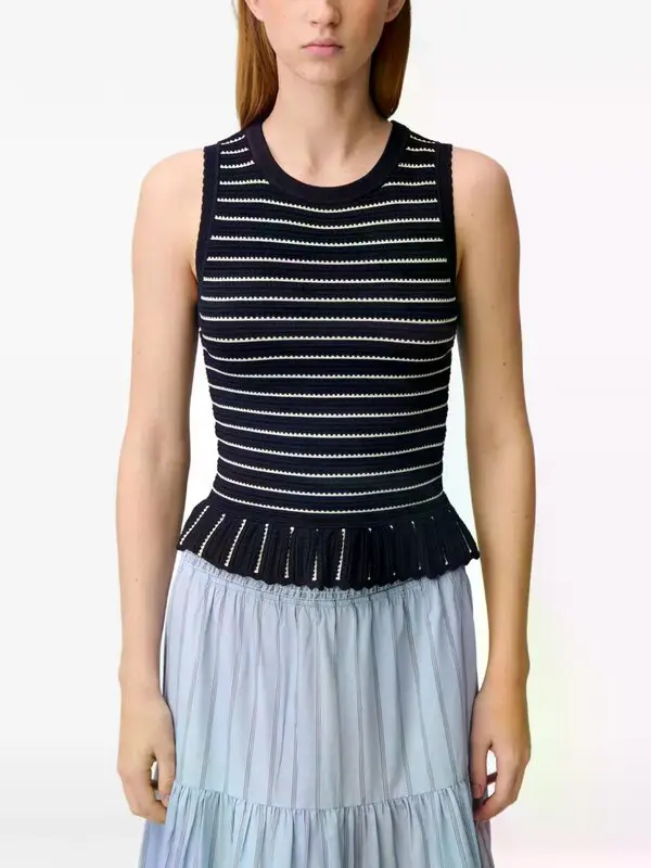 Claudie Pierlot Striped Knit Top With Ruffled Hem - Blue