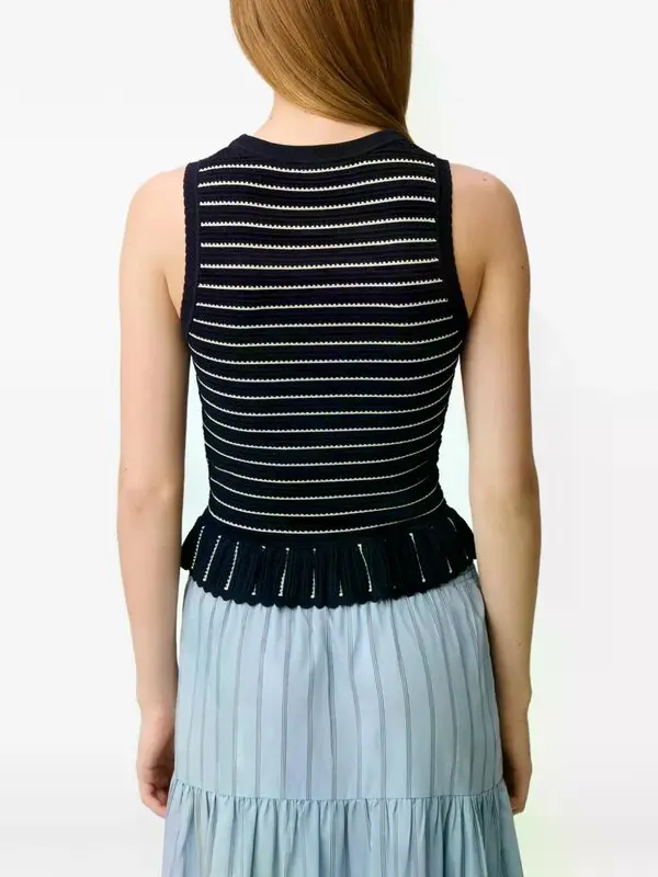 Claudie Pierlot Striped Knit Top With Ruffled Hem - Blue