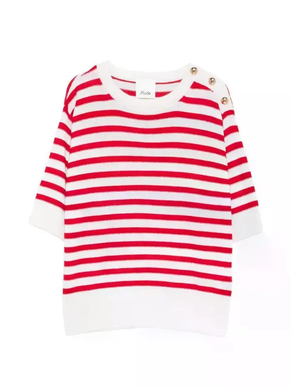 ALLUDE Striped Short-sleeve Top