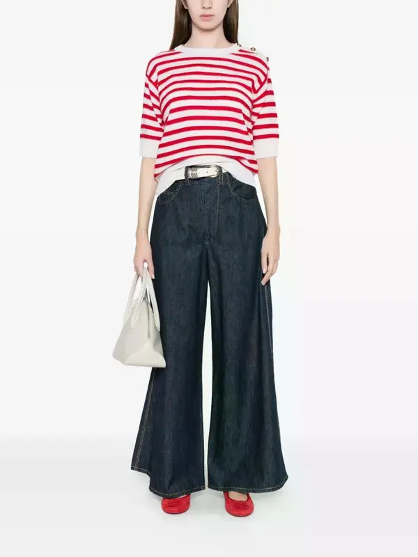 ALLUDE Striped Short-sleeve Top