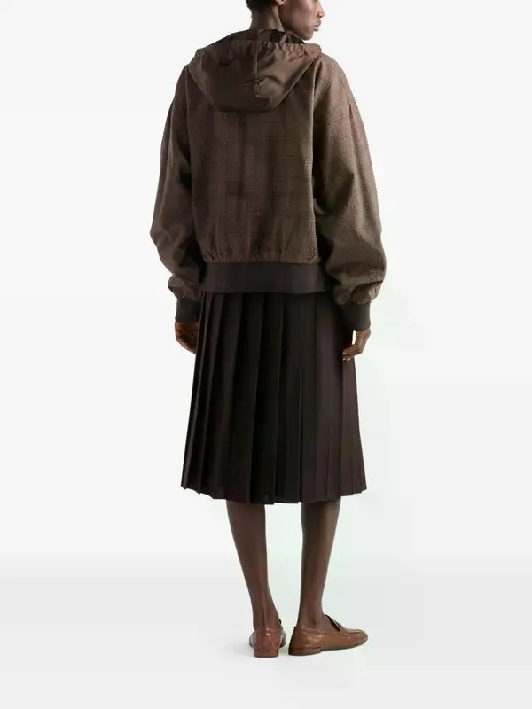 Prada Pleated Midi Skirt With Contrasting Waistband - Brown