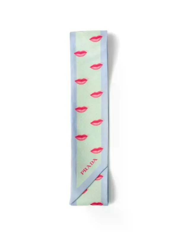 Prada Printed Silk Twill Skinny Scarf - Green