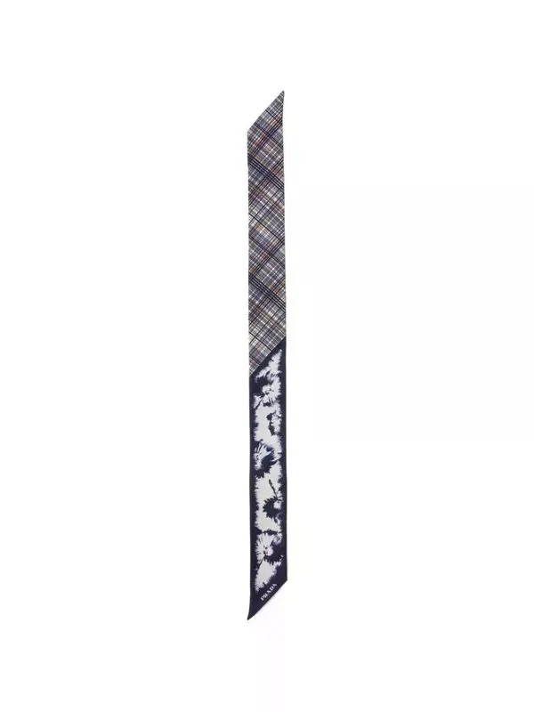 Prada Printed Silk Twill Skinny Scarf - Blue