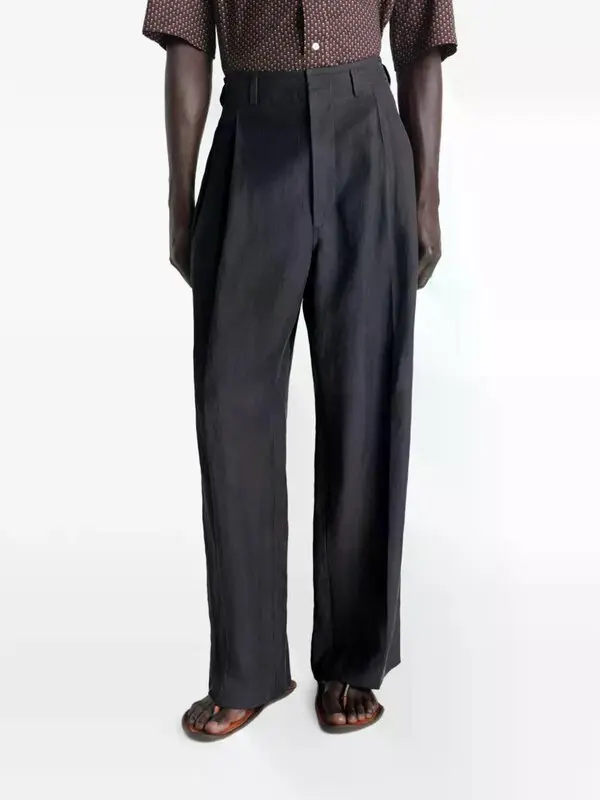 LEMAIRE Pleated Tailored Pants In Viscose Linen Gabardine - Black