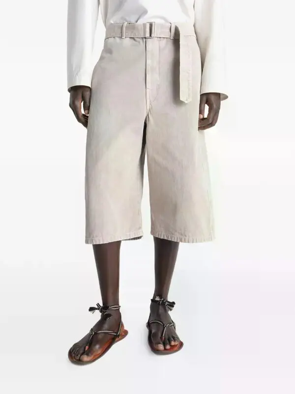 LEMAIRE Belted Wide-leg Denim Shorts - Neutrals