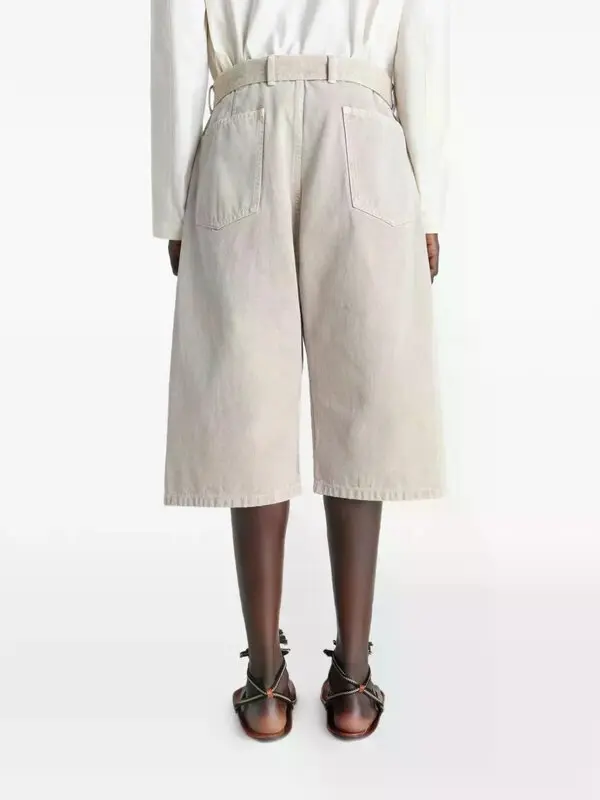 LEMAIRE Belted Wide-leg Denim Shorts - Neutrals
