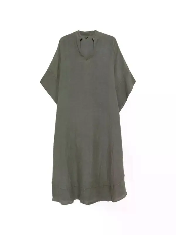 120% Lino V-neck Linen Midi Dress - Green