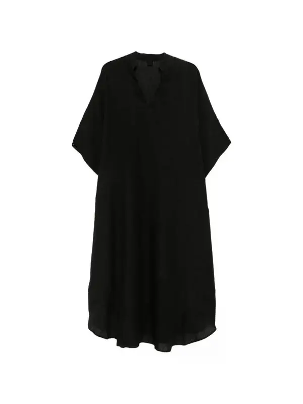 120% Lino V-neck Midi Dress - Black