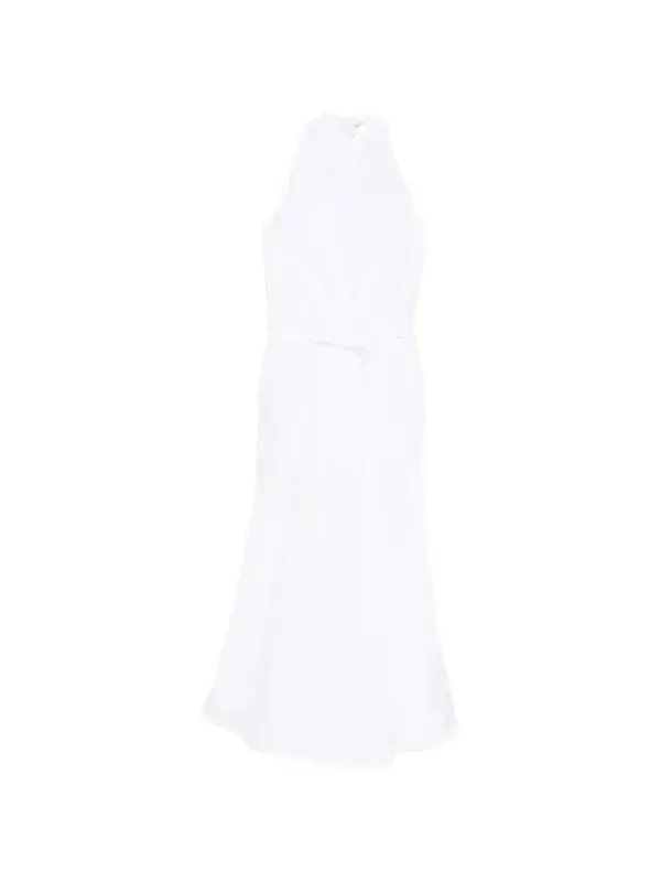 120% Lino Tie-detail Halterneck Midi Dress - White