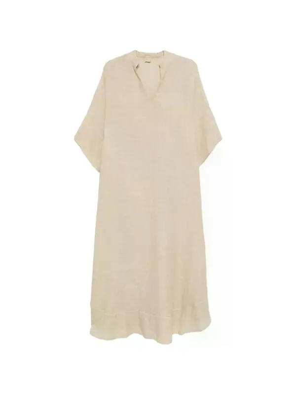 120% Lino V-neck Linen Shift Dress - Neutrals
