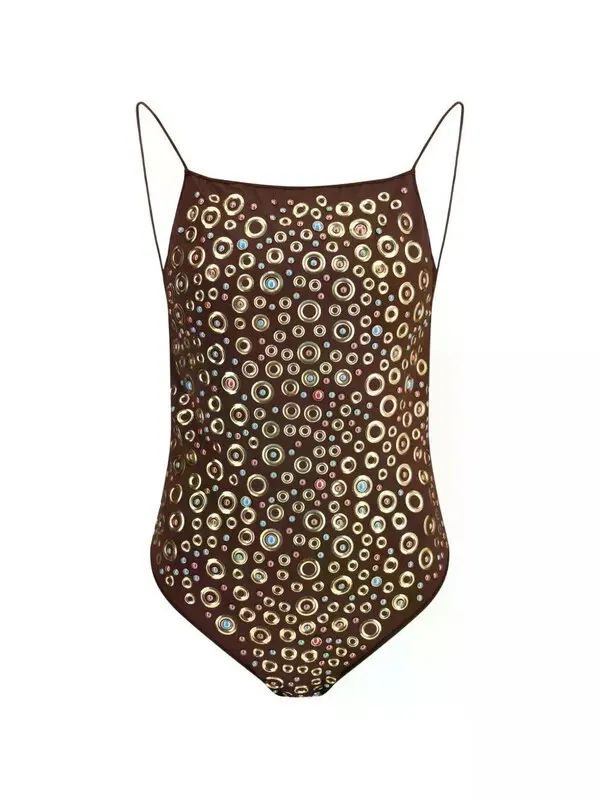 Oseree Studded One Piece Swimsuit - Brown