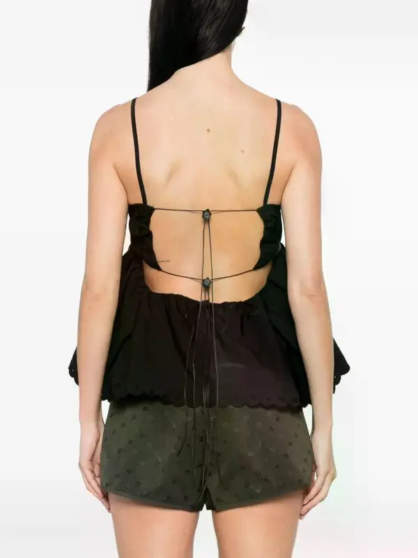 Cecilie Bahnsen Selena Embroidered Taffeta Top - Black