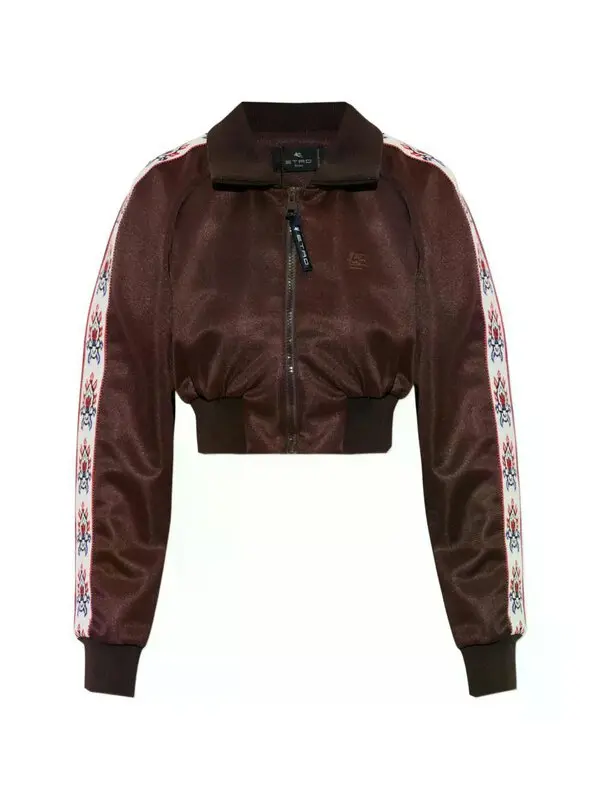 Etro Cropped Zip-up Sweatshirt With Contrasting Bands - Brown