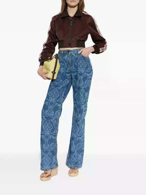 Etro Cropped Zip-up Sweatshirt With Contrasting Bands - Brown