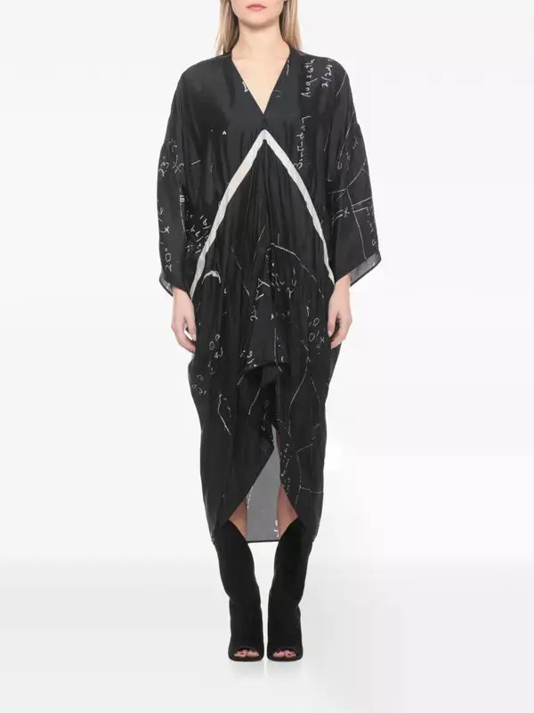 Rick Owens V-neck Graphic Print Asymmetric Dress - Black