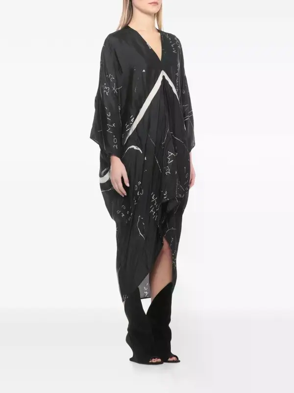 Rick Owens V-neck Graphic Print Asymmetric Dress - Black