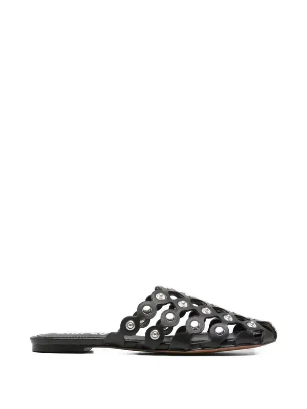 BIBI LOU Embellished Leather Slippers - Black