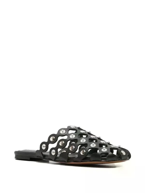BIBI LOU Embellished Leather Slippers - Black