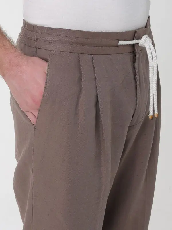 Brunello Cucinelli Linen And Cotton Trousers - Brown