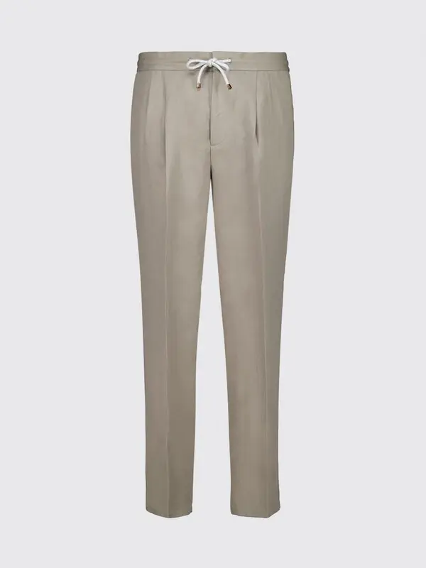 Brunello Cucinelli Linen And Cotton Trousers - Kaki