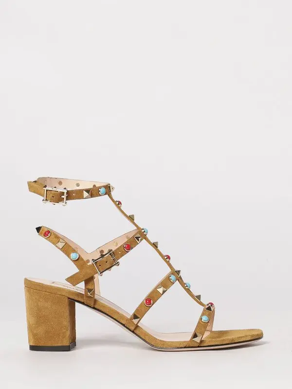 Valentino Garavani Rockstud Embellished Suede Sandals - Beige