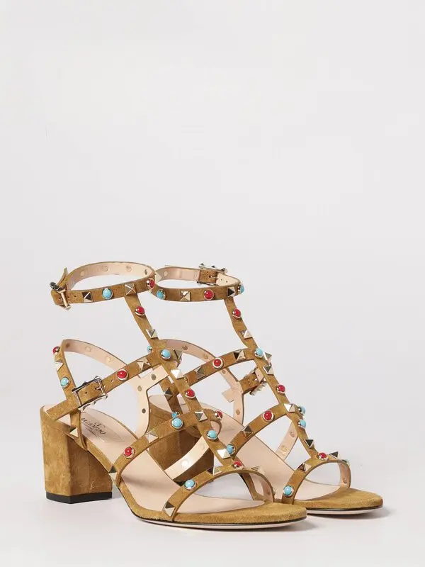 Valentino Garavani Rockstud Embellished Suede Sandals - Beige
