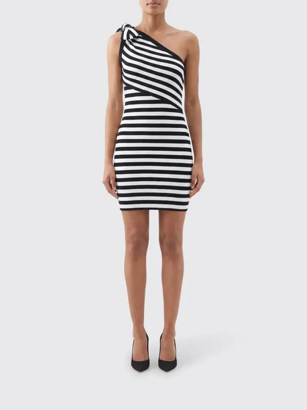 PATOU One-shoulder Striped Cotton Dress - Black
