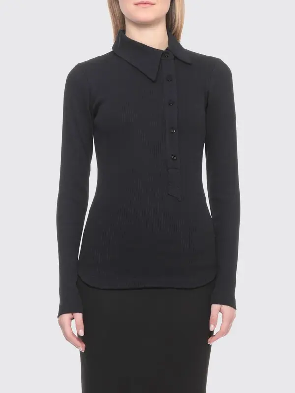 Attico Asymmetric Stretch Cotton Polo Shirt - Black