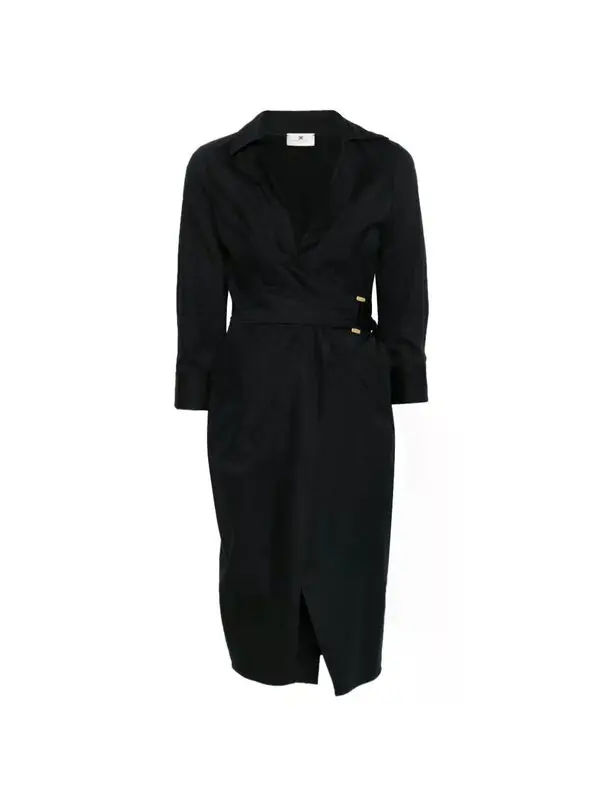 Elisabetta Franchi Stretch Cotton Wrap Dress With Shirt Collar - Black