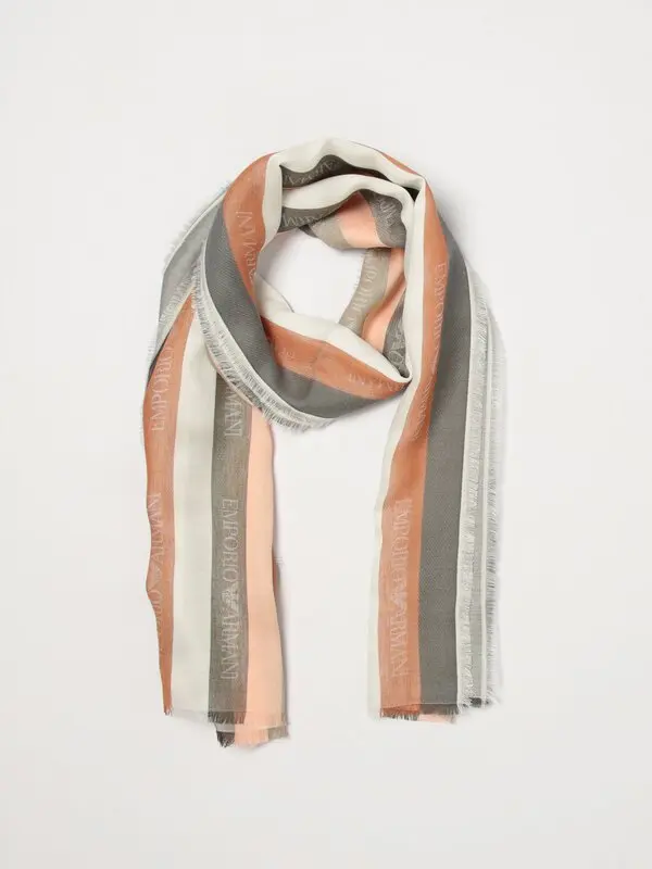 Emporio Armani Striped Modal Blend Scarf With Jacquard Logo - Fa02