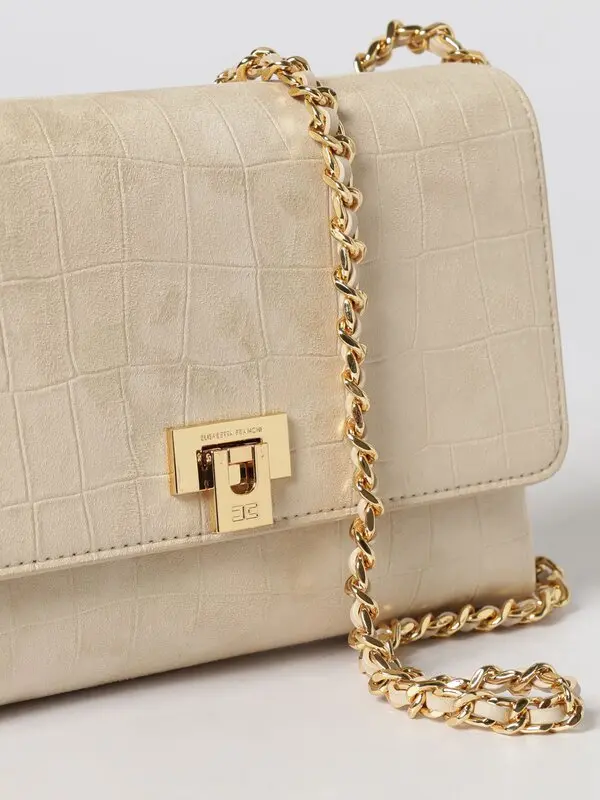 Elisabetta Franchi Suede Crocodile Print Bag - Yellow