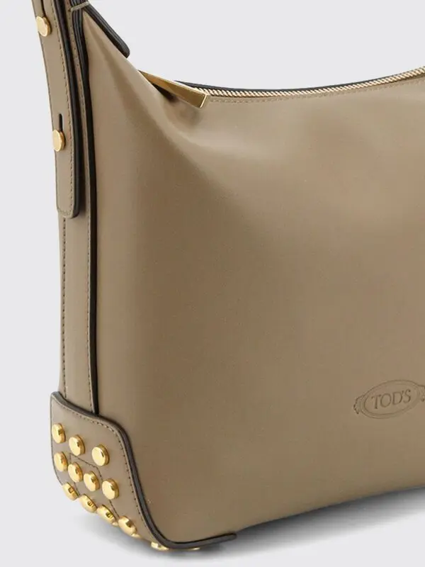 TOD'S Leather Shoulder Bag With Gold Tone Studs - Green