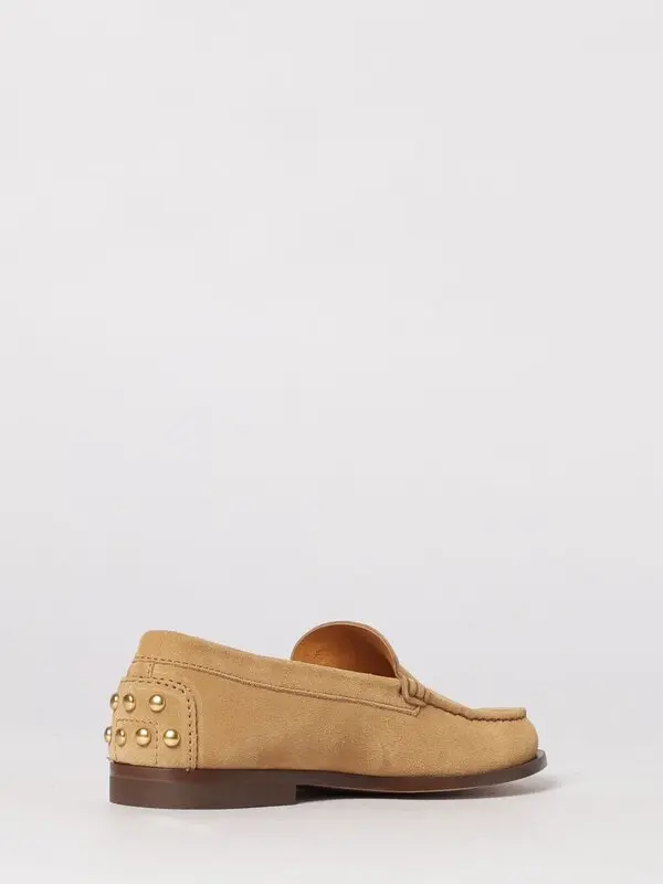 TOD'S Suede Calfskin Loafers With Embossed T Logo And Stud Embellishments - Beige