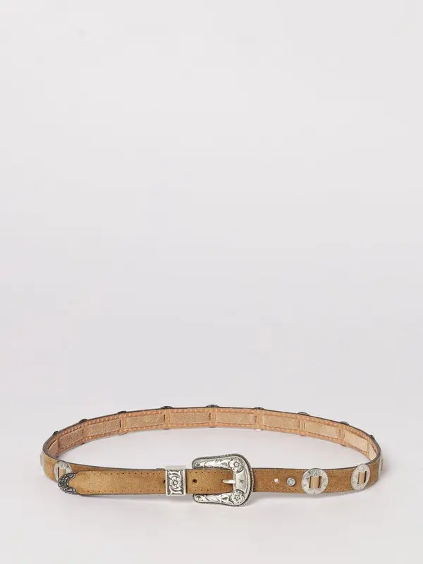 GOLDEN GOOSE Silver Tone Embellished Leather Belt - Beige