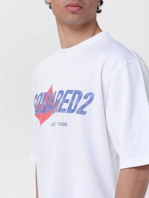Dsquared2 Cotton T-shirt With Printed Logo And Dropped Shoulders - White