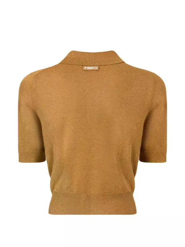 Pinko Cropped Short-sleeved Cardigan With Collar And Radiant Yarn - Neutrals