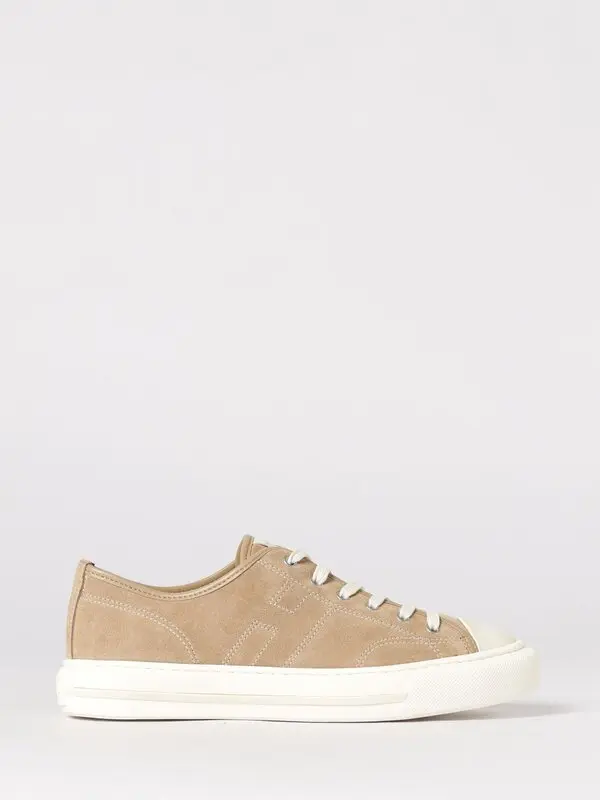 Hogan Suede Calfskin Sneakers With Embroidered Logo - Beige