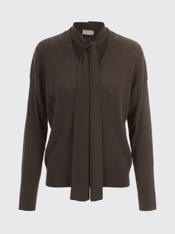 Liu Jo Viscose Blend Pullover With Pussybow Collar - Olive