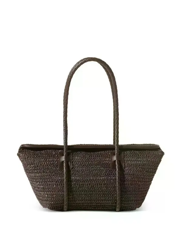 Hereu Leather-framed Raffia Shoulder Bag - Brown