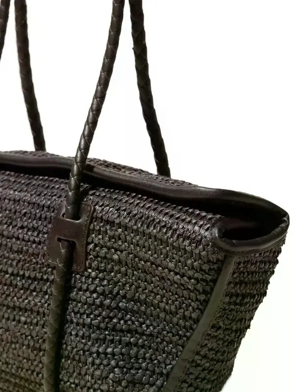 Hereu Leather-framed Raffia Shoulder Bag - Brown