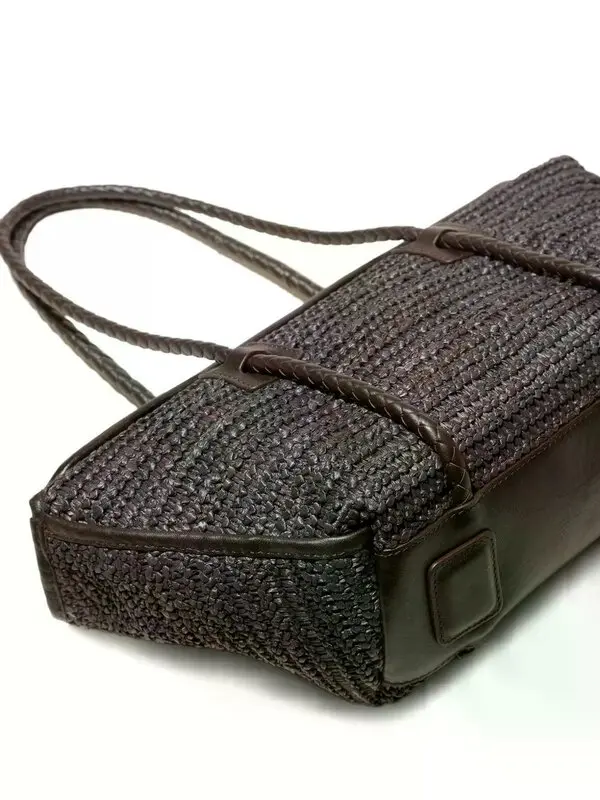 Hereu Leather-framed Raffia Shoulder Bag - Brown