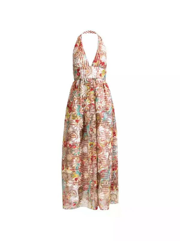 Silvia Tcherassi Kairi Floral-print V-neck Dress - Neutrals