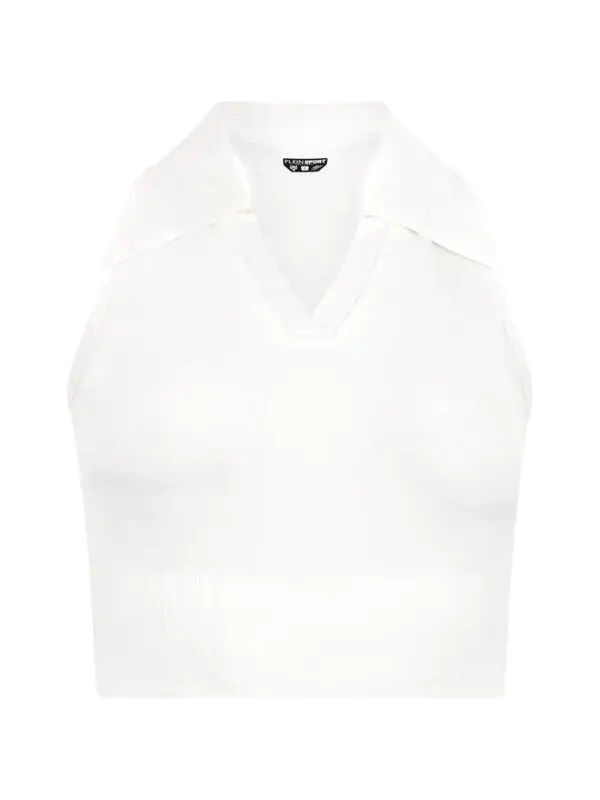 PLEIN SPORT Polo-neck Cropped Top - White