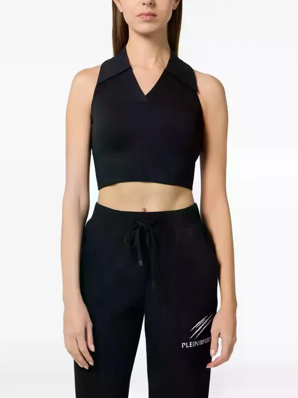 PLEIN SPORT Pointed-collar Sleeveless Crop Top